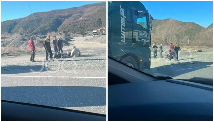 Aksident në Rrugën e Kombit: Kamioni përplas motorin, i lënduari ...
