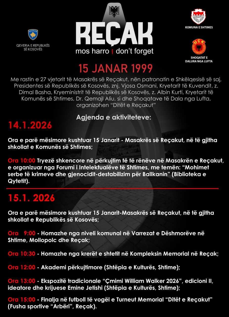 27 vjet nga masakra e Reçakut, sot dhe nesër zhvillohen aktivitete ...